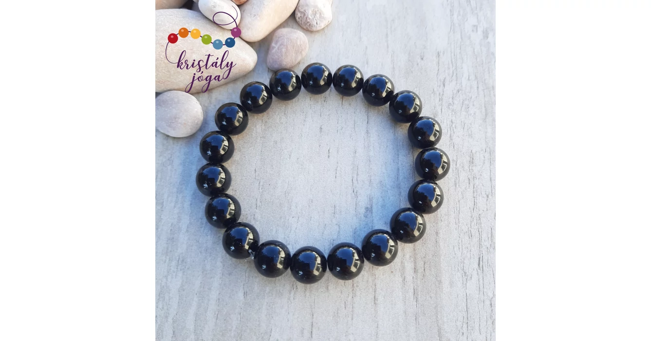 Fekete turmalin 10 mm-es ásvány karkötő - Kristály jóga shop