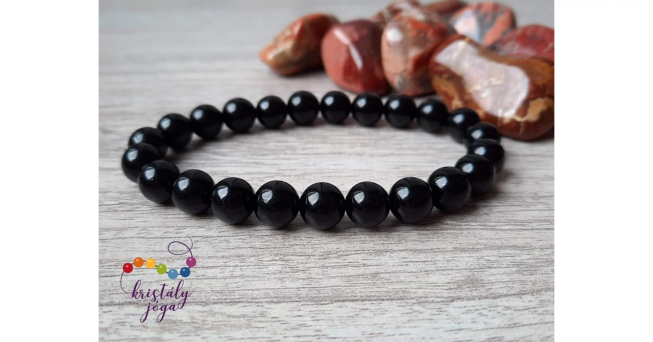 Fekete turmalin 8 mm-es ásvány karkötő - Kristály jóga shop